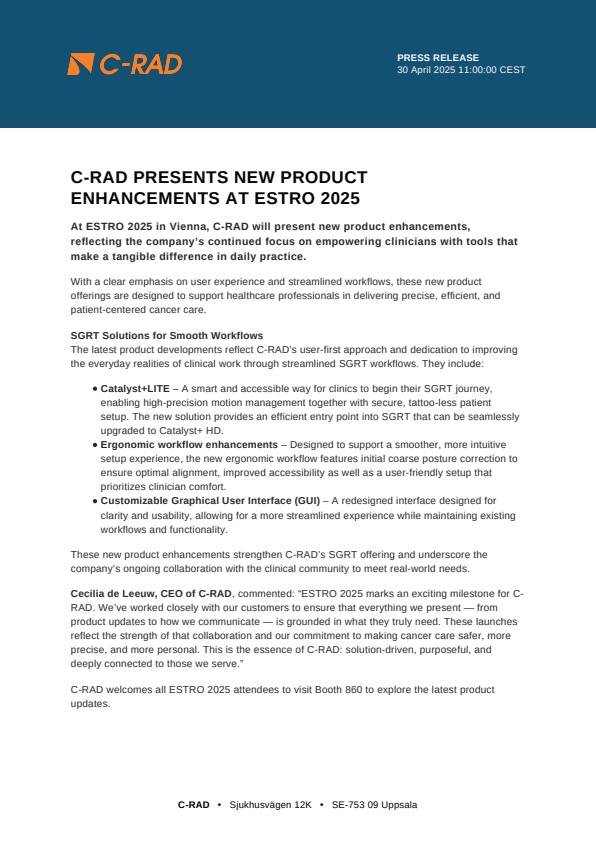 C-RAD Presents New Product Enhancements at ESTRO 2025 - C-RAD