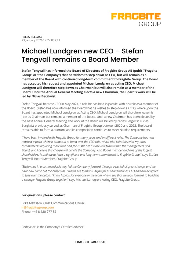 Michael Lundgren new CEO – Stefan Tengvall remains a Board Member ...
