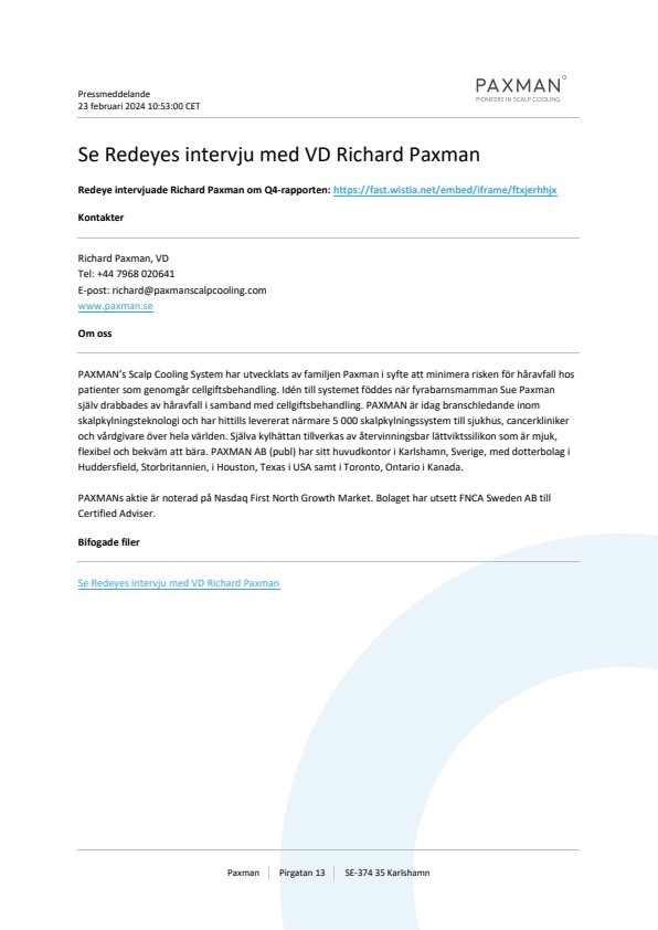 Se Redeyes intervju med VD Richard Paxman - Paxman SE