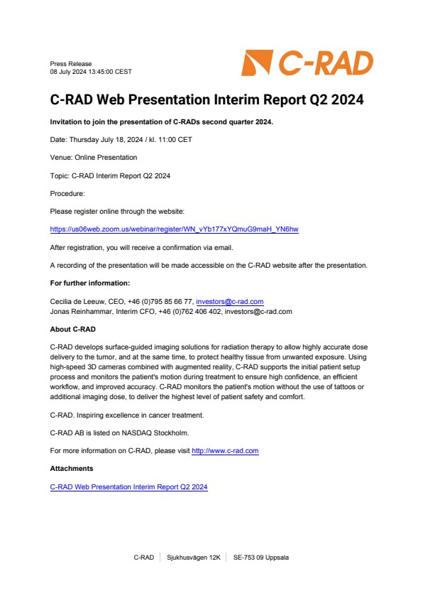 C-RAD Web Presentation Interim Report Q2 2024 - C-RAD